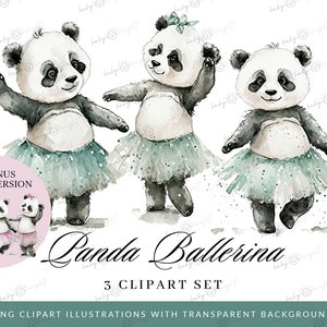 Panda Ballerina Illustration Clipart Set Watercolor - Etsy