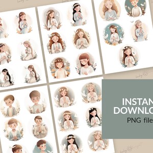 First Holy Communion Children Praying, Round Graphics, Digi Stamps A ...
