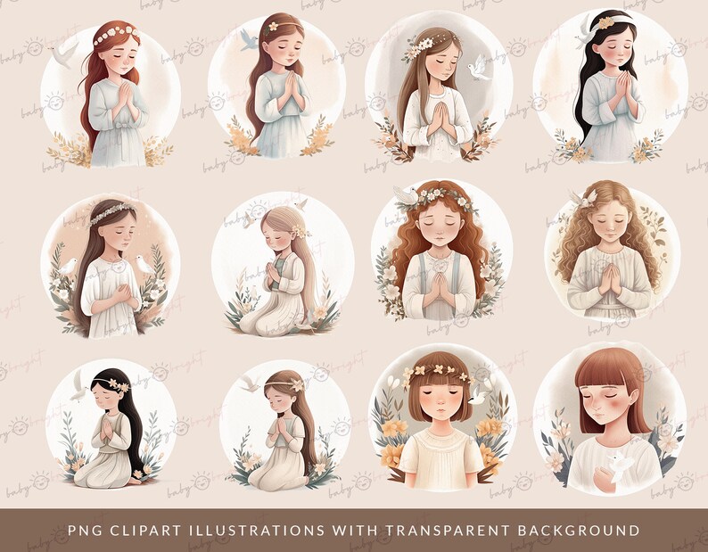 First Holy Communion Children Praying Round Graphics Digi - Etsy