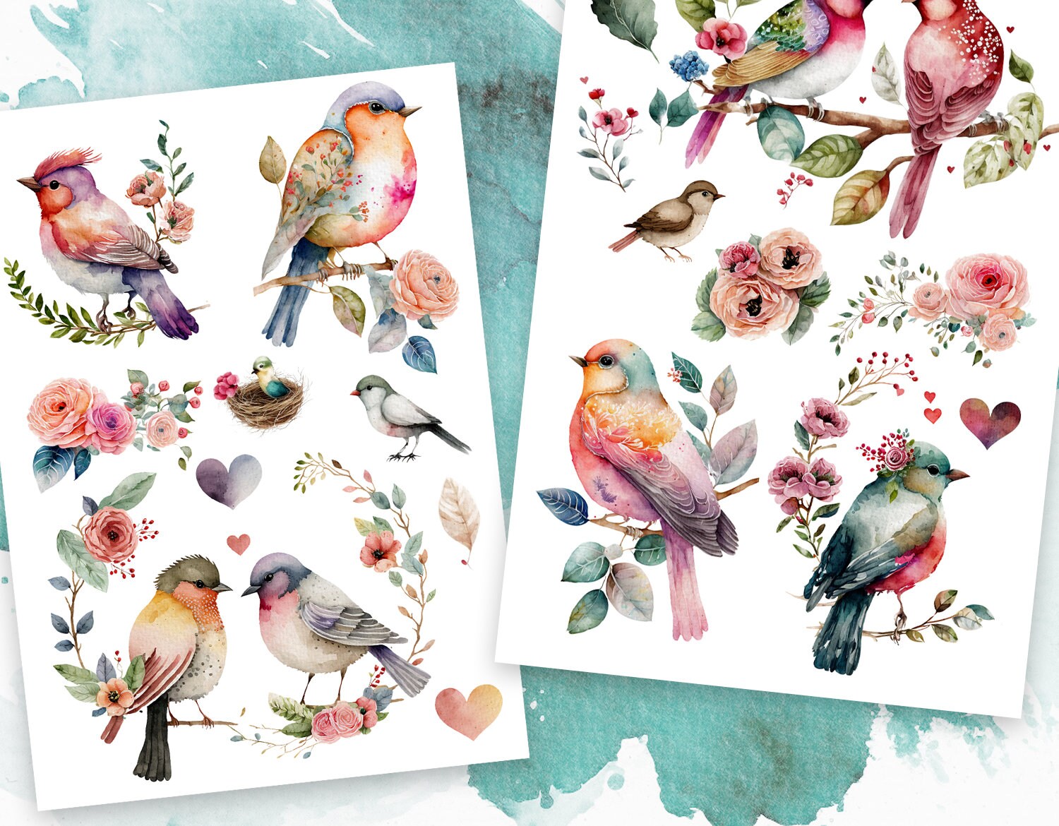 Valentines Birds 01 A Set of Printable Sheets Digital File - Etsy