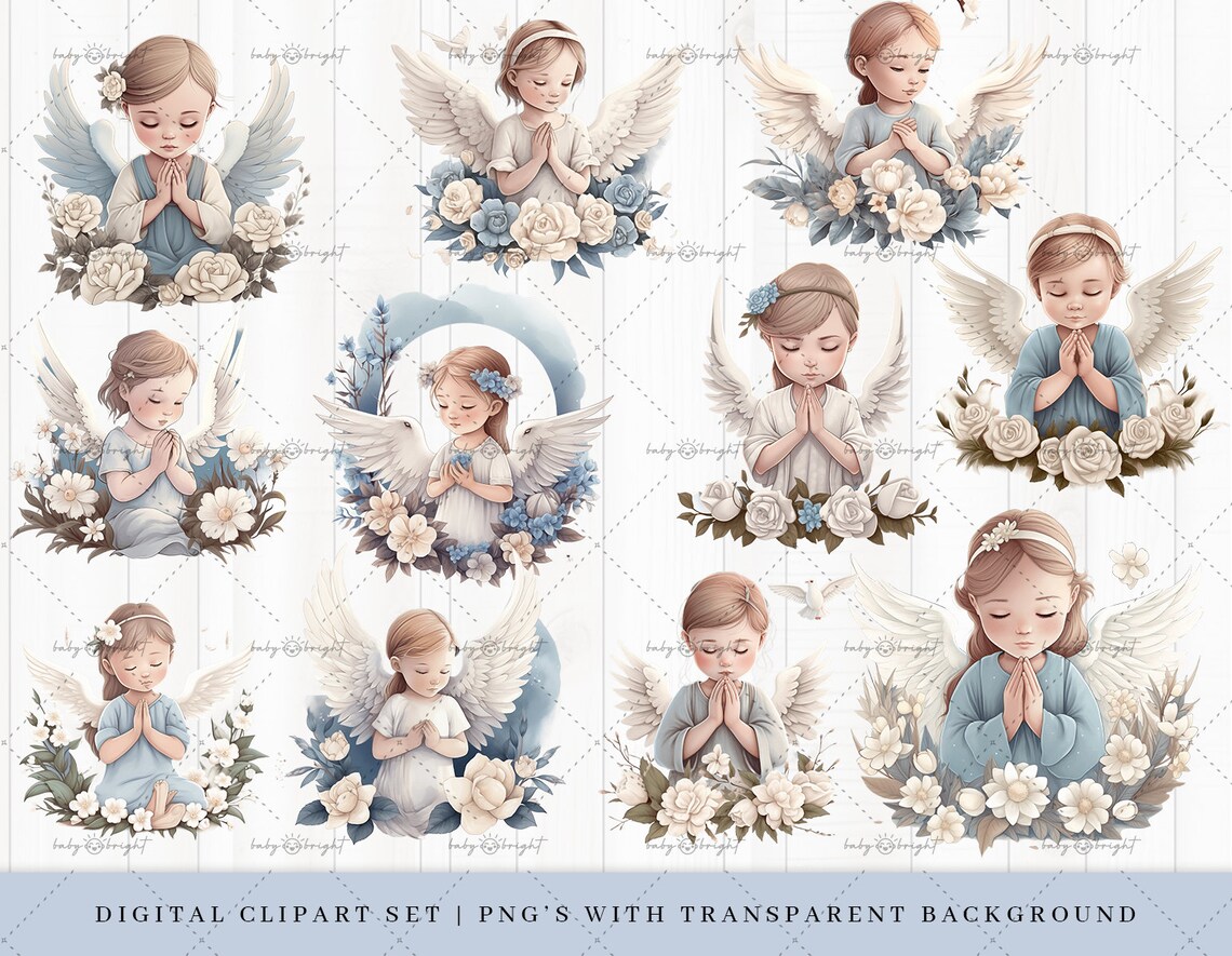 Light Blue Angels Illustration Clipart Set PNG With No Background ...