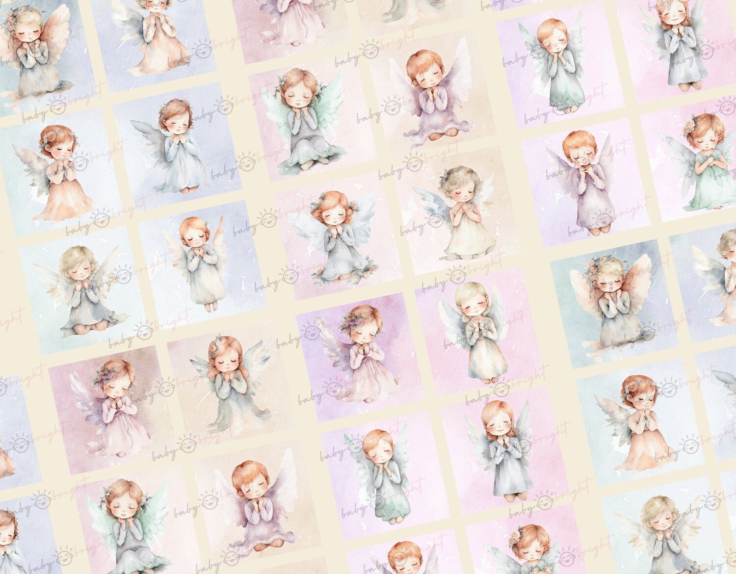 Set of Clipart Illustrations of Pastel Angels, Watercolor With Angels ...