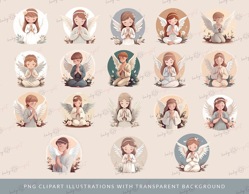 Angels Illustration Clipart Set, Round Pictures Illustrations ...