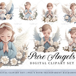 Light Blue Angels Illustration Clipart Set PNG With No Background ...