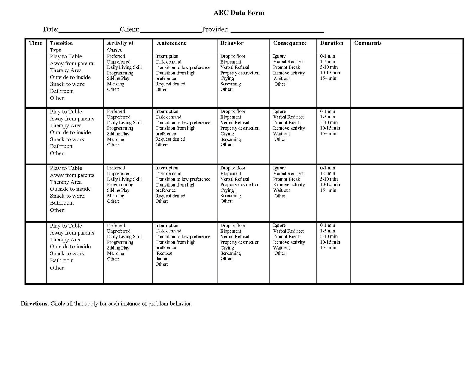 Multiple Choice ABC Data Tracker Form | Etsy