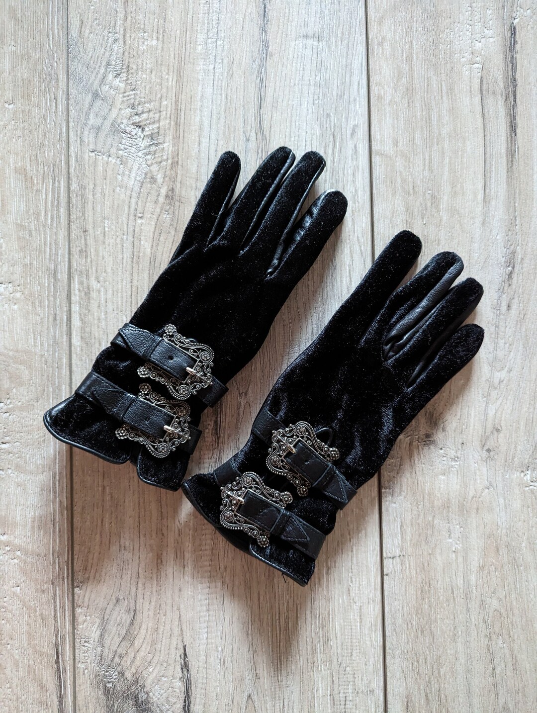 The Kooples Gloves Leather Velor Double Buckle Size 7 1/2 - Etsy