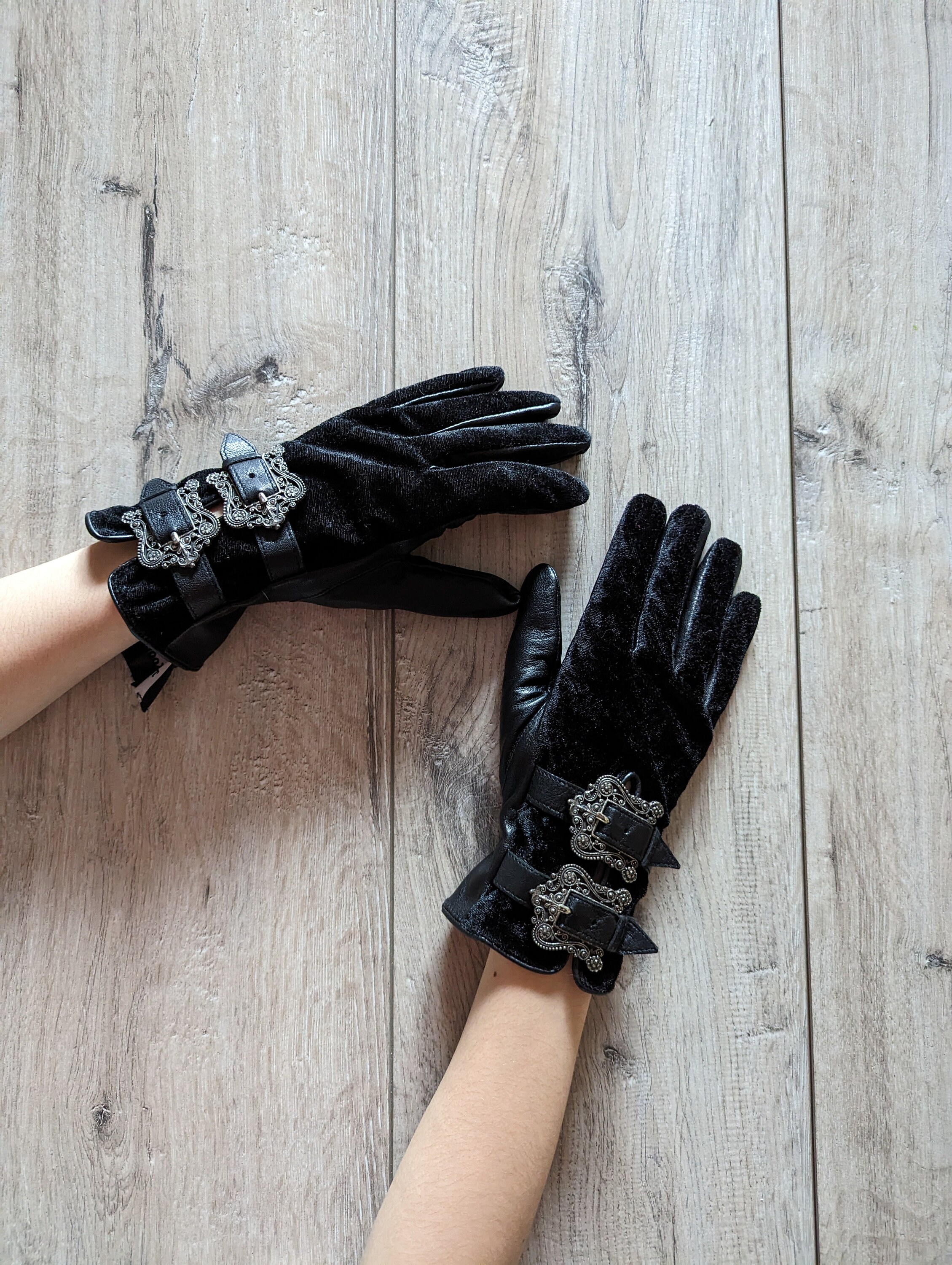The Kooples Gloves Leather Velor Double Buckle Size 7 1/2 - Etsy