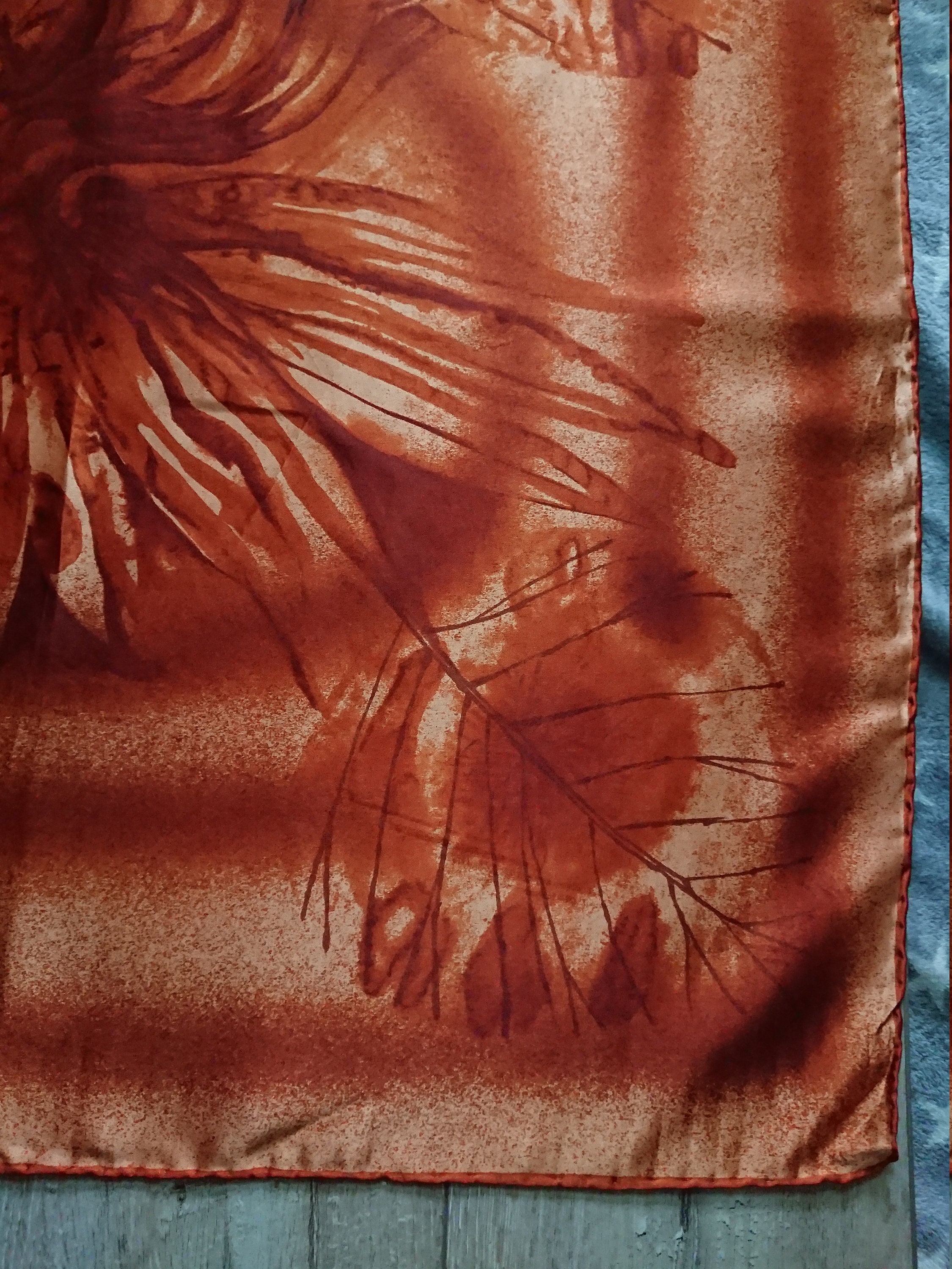 Vintage Women Large Silk Neck Scarf Leaf Bright Colors of Autumn 75 76 ...