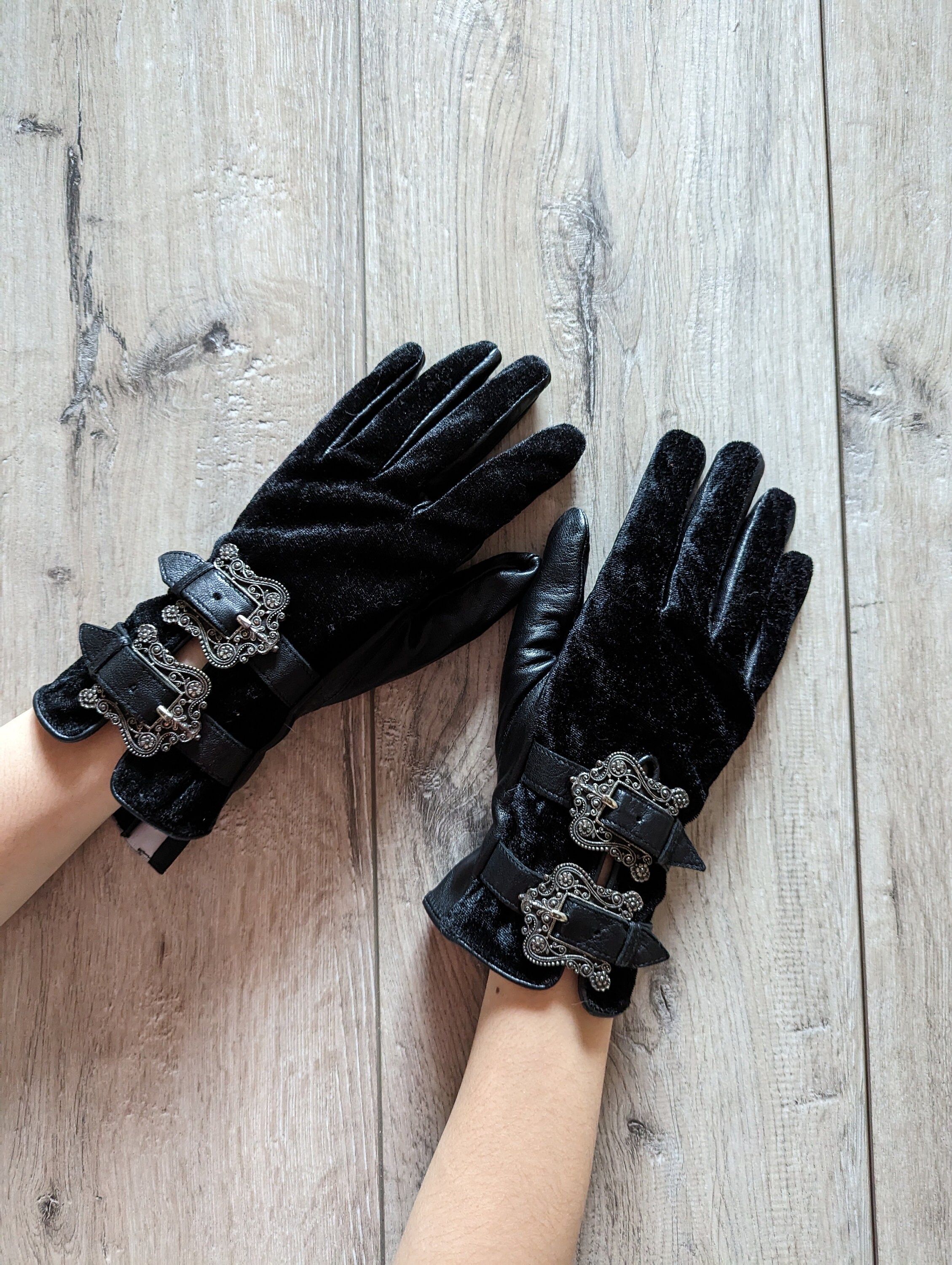 The Kooples Gloves Leather Velor Double Buckle Size 7 1/2 - Etsy