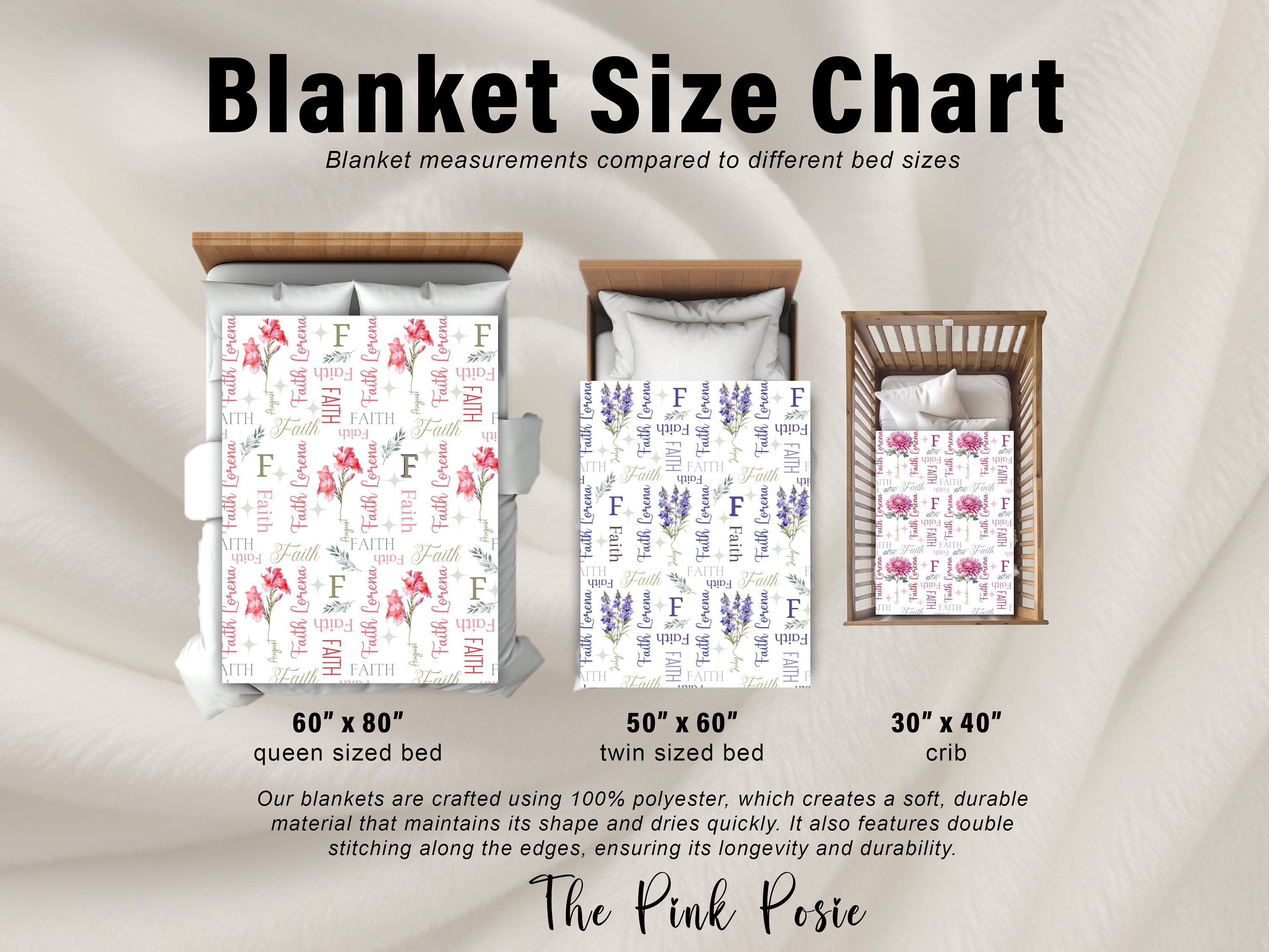 Birth Flower Personalized Kid's Name Blanket, Custom Baby Shower Gift ...