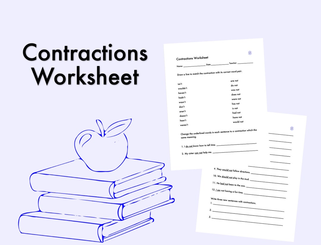 Contractions Printable Worksheet - Etsy