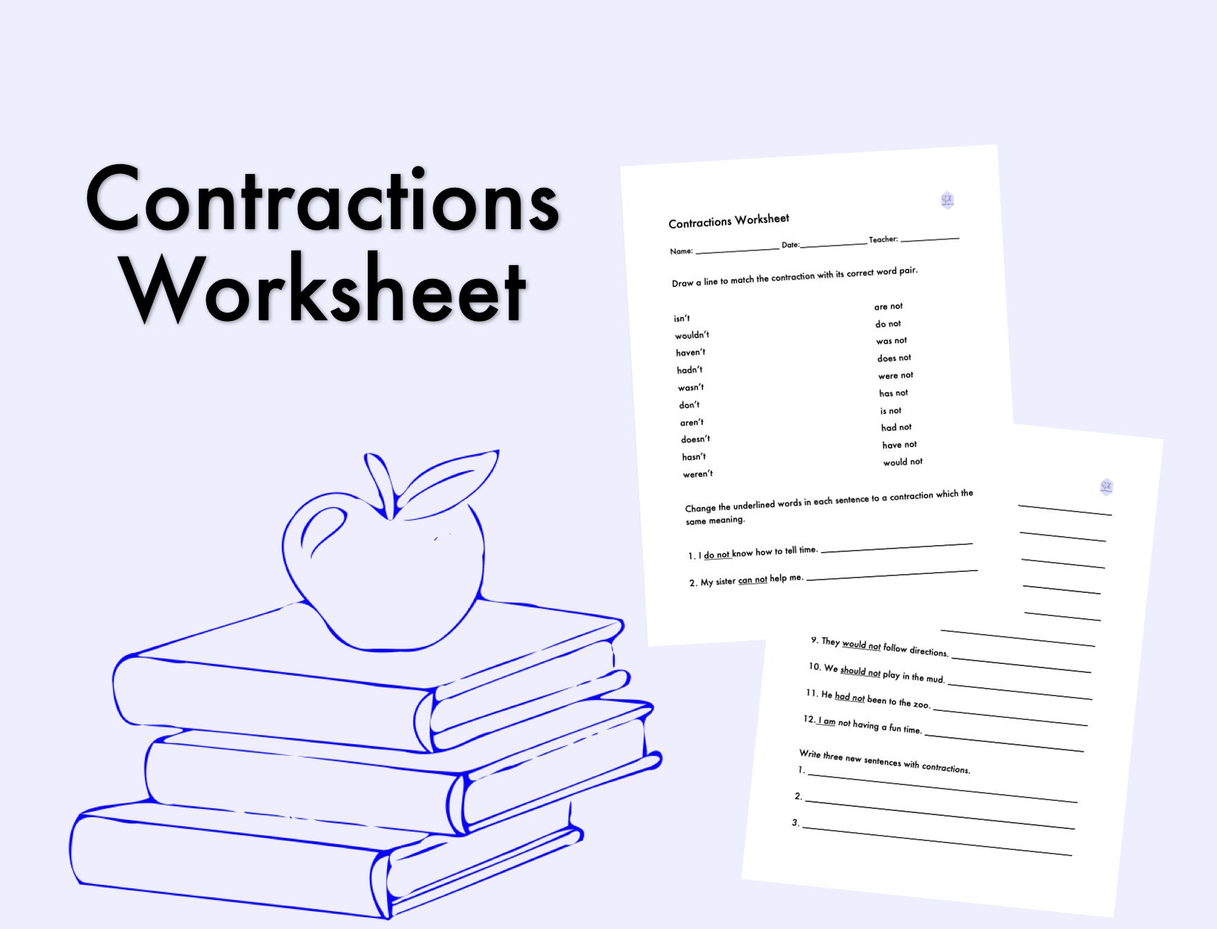 Contractions Printable Worksheet - Etsy