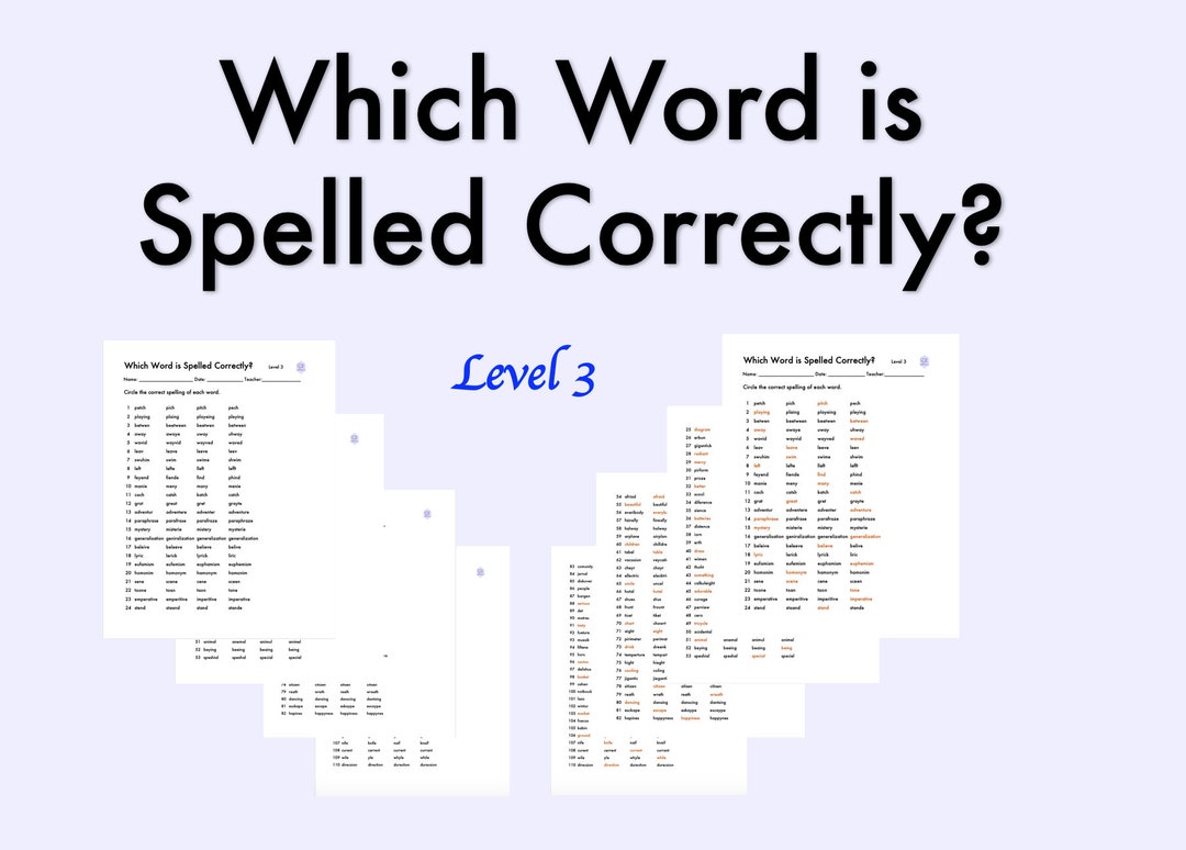 Which Word is Spelled Correctly Worksheet Printable 3rd Grade - Etsy Which Word is Spelled Correctly Worksheet Printable 3rd Grade - Etsy