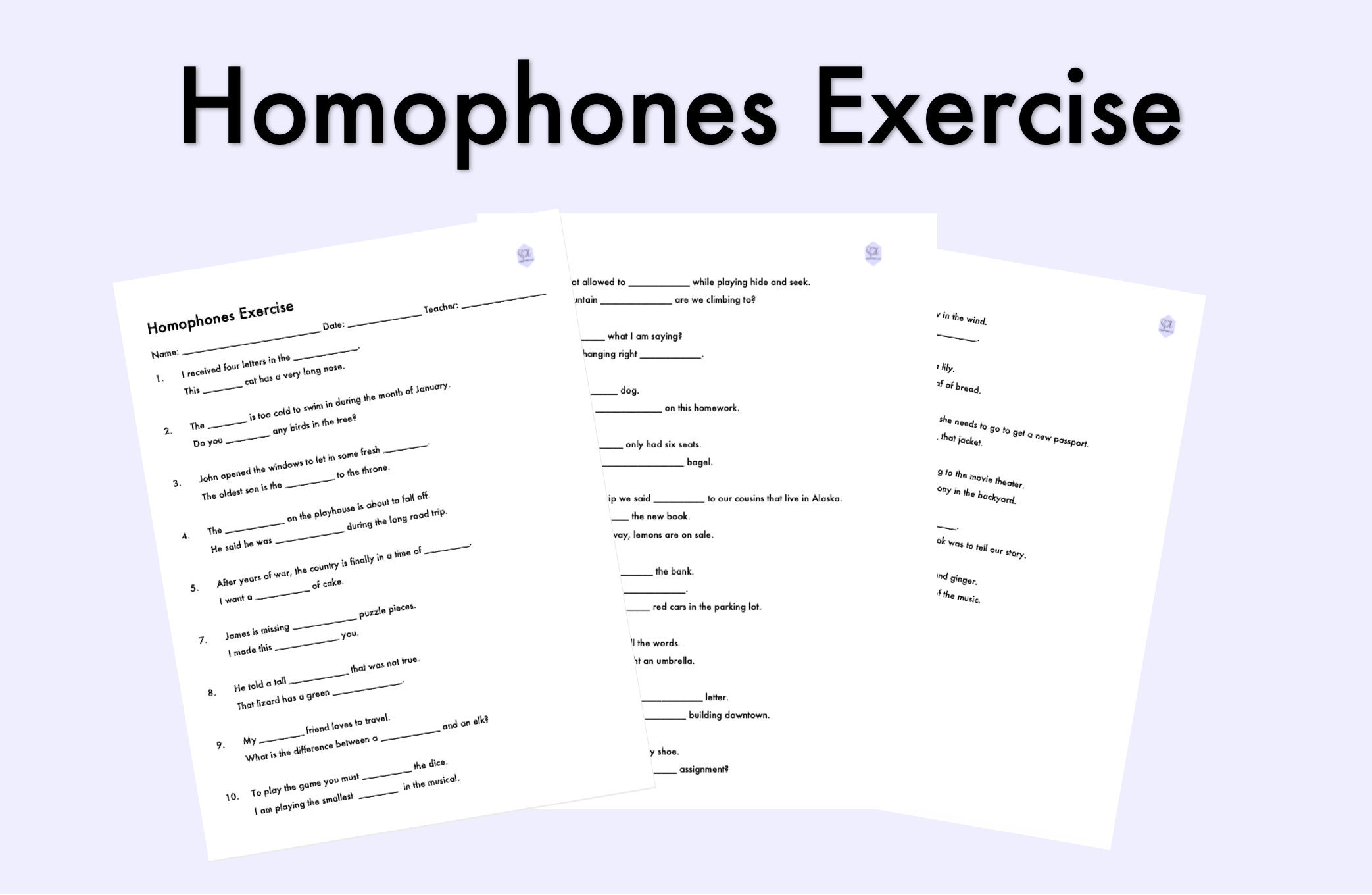 Homophones Exercise Printable Worksheet - Etsy
