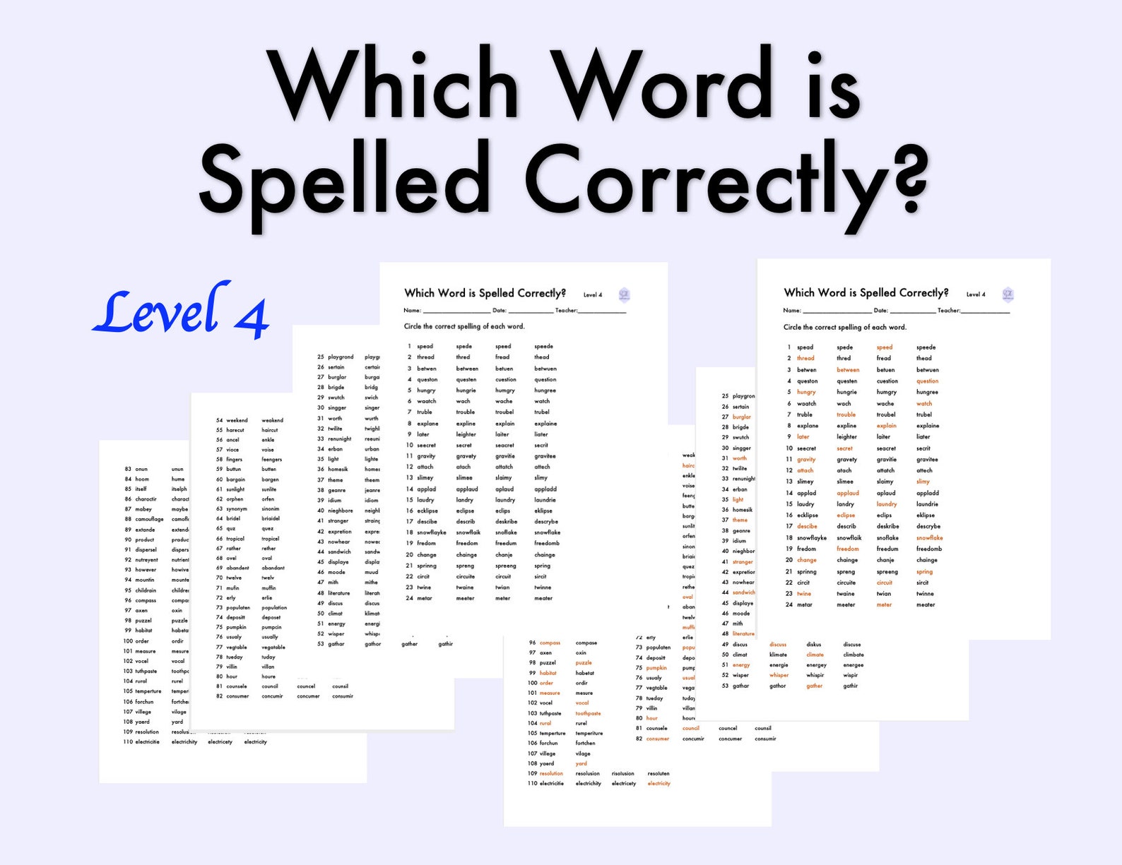 Which Word Is Spelled Correctly Worksheet Printable 4th Grade Etsy