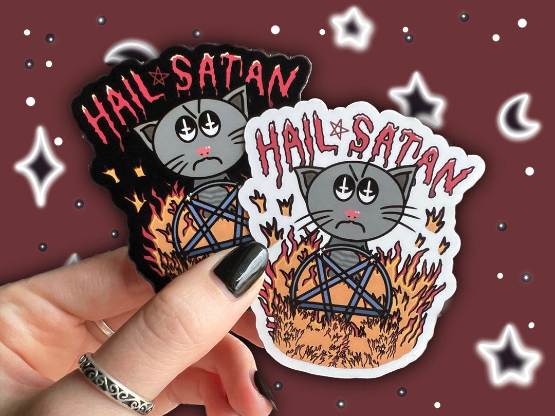 Hail Satan Cat Sticker | Demonic Art, Pentacle, Pentagram, Spooky ...