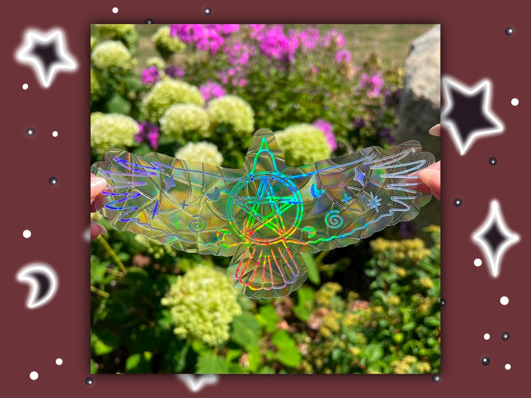 Crow Wingspan Pentacle Rainbow Static Cling Suncatcher Bird Window ...