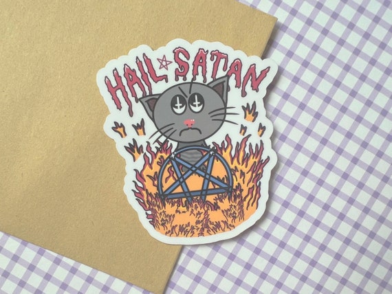 Hail Satan Cat Sticker Demonic Art Pentacle Pentagram - Etsy