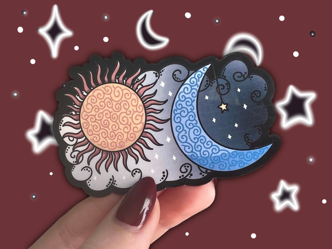 Sun and Moon Sticker | Celestial Sticker, Witchy Sticker, Gothic ...