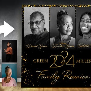 Family Reunion Backdrop With Photo, Black Gold Backdrop Banner Family ...
