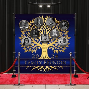 Family Reunion Backdrop With Photos, Black Gold Backdrop Our Roots Run ...
