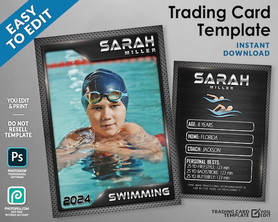 Custom Swimming Trading Card Template, Water Sports Diving Swimming ...