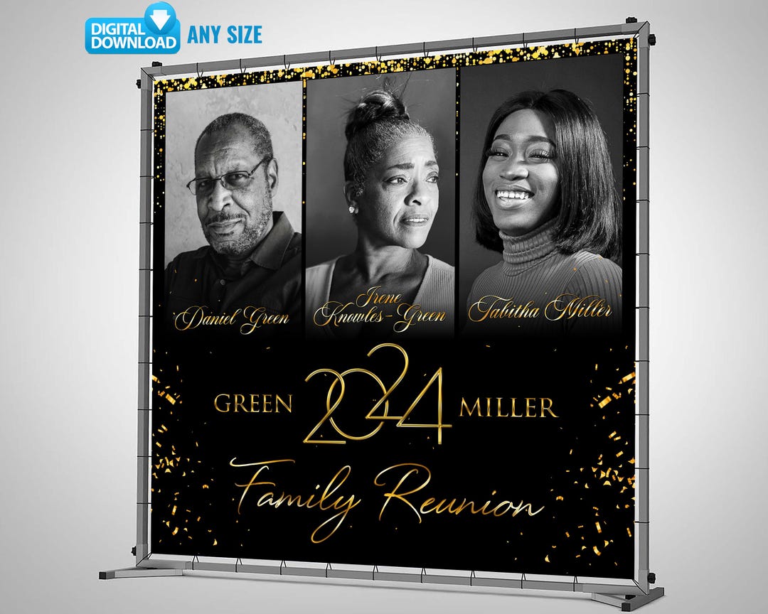 Family Reunion Backdrop With Photo, Black Gold Backdrop Banner Family ...