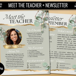 Meet the Teacher Eucalyptus and Gold Template Printable With Newsletter ...