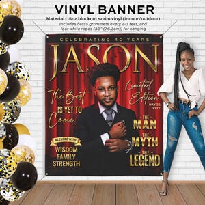 Custom Birthday Backdrop for Men, Red Gold Luxury Backdrop With Photo ...