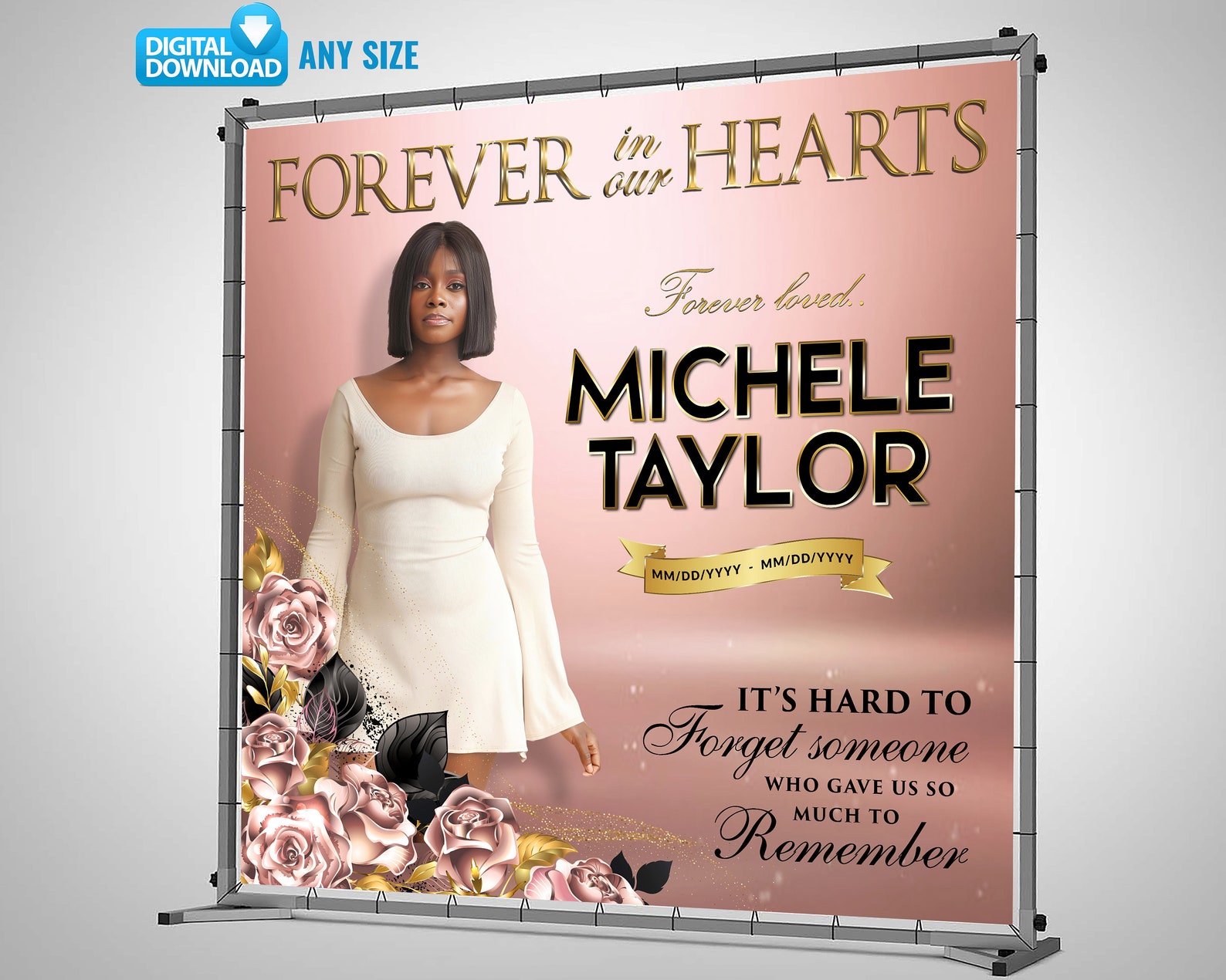 Celebration of Life Backdrop for Women, Rose Gold Memorial Backdrop ...