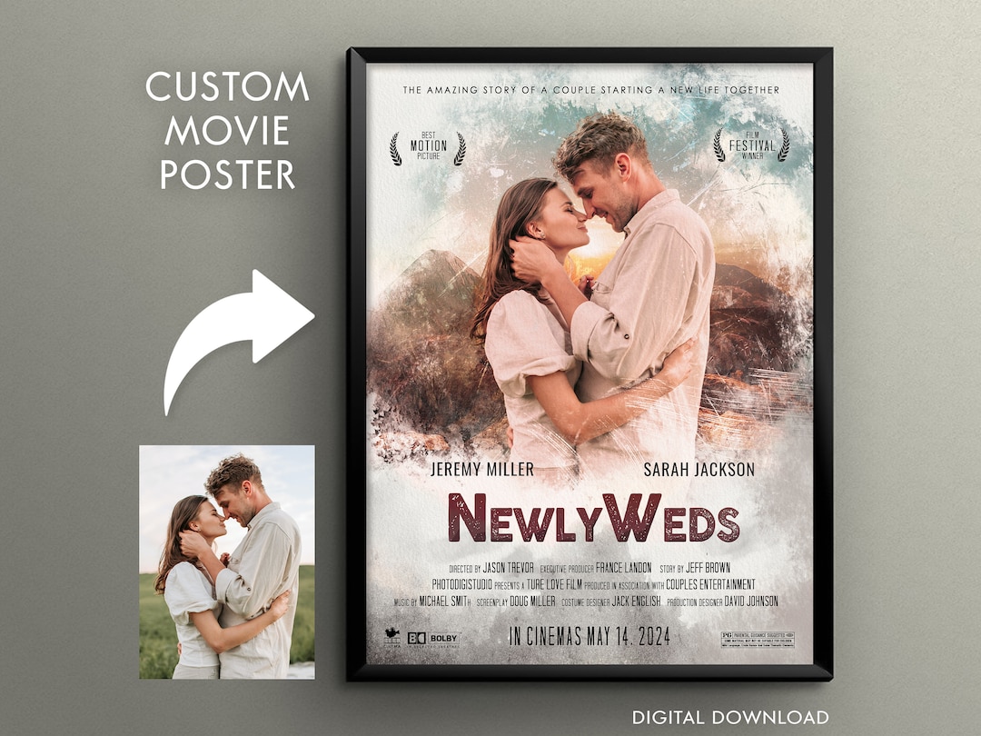 Newlywed Gift Custom Movie Poster, Newly Engaged Gift Personalized ...