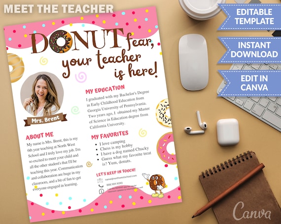 Meet The Teacher Editable Template, Donut Fear Theme, Back to School ...