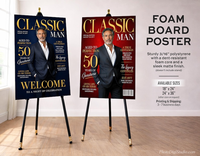 Classic Man Backdrop With Photo, Custom Birthday Magazine Backdrop for ...