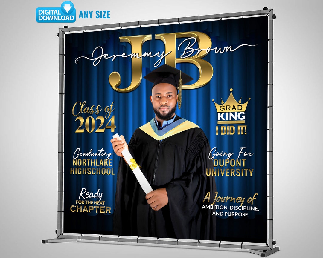 Custom Graduation Backdrop With Golden Monogram, Custom Photo ...