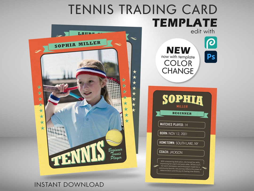 Retro Tennis Trading Card Template, Tennis Card Template, DIY Editable ...