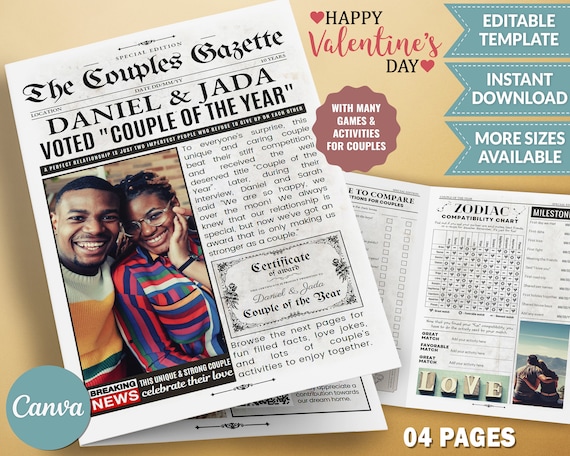 DIY Valentines Couples Gift Unique Couple of the Year - 4 Page Fully ...