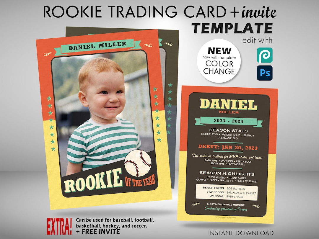 Rookie of the Year Trading Card and Invite First Birthday Party, All ...