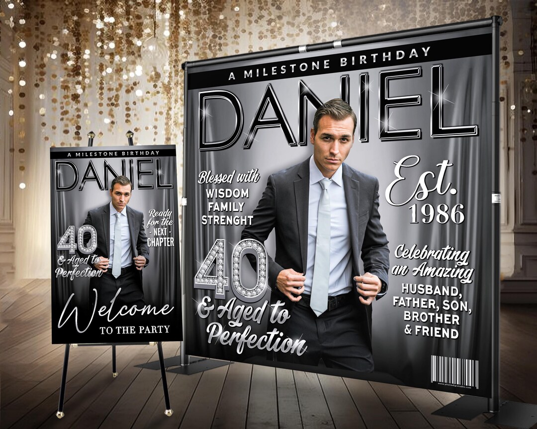 Custom Photo Backdrop for Men, Magazine Cover Backdrop Black Silver ...