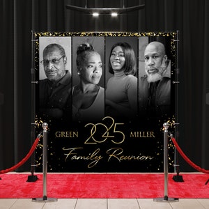 Family Reunion Backdrop With Photo, Black Gold Backdrop Banner Family ...