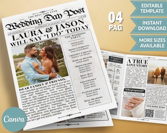 Editable Folded Newspaper Wedding Program Canva Template 4 - Etsy