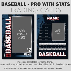 Pro Baseball Trading Card Template With Stats & Color - Etsy