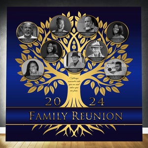 Family Reunion Backdrop With Photos, Black Gold Backdrop Our Roots Run ...