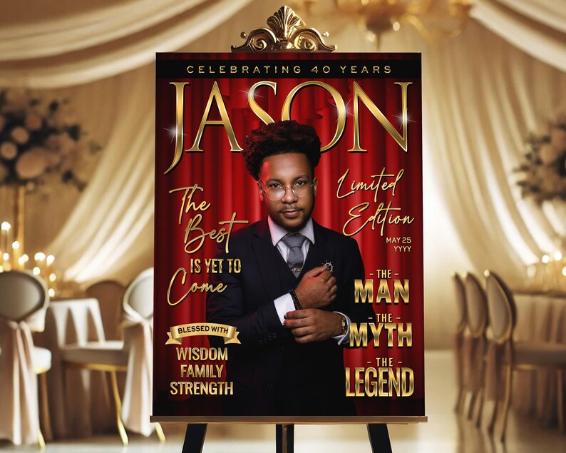 Custom Birthday Backdrop for Men, Red Gold Luxury Backdrop With Photo ...