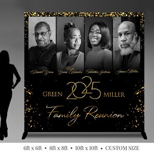 Family Reunion Backdrop With Photo, Black Gold Backdrop Banner Family ...
