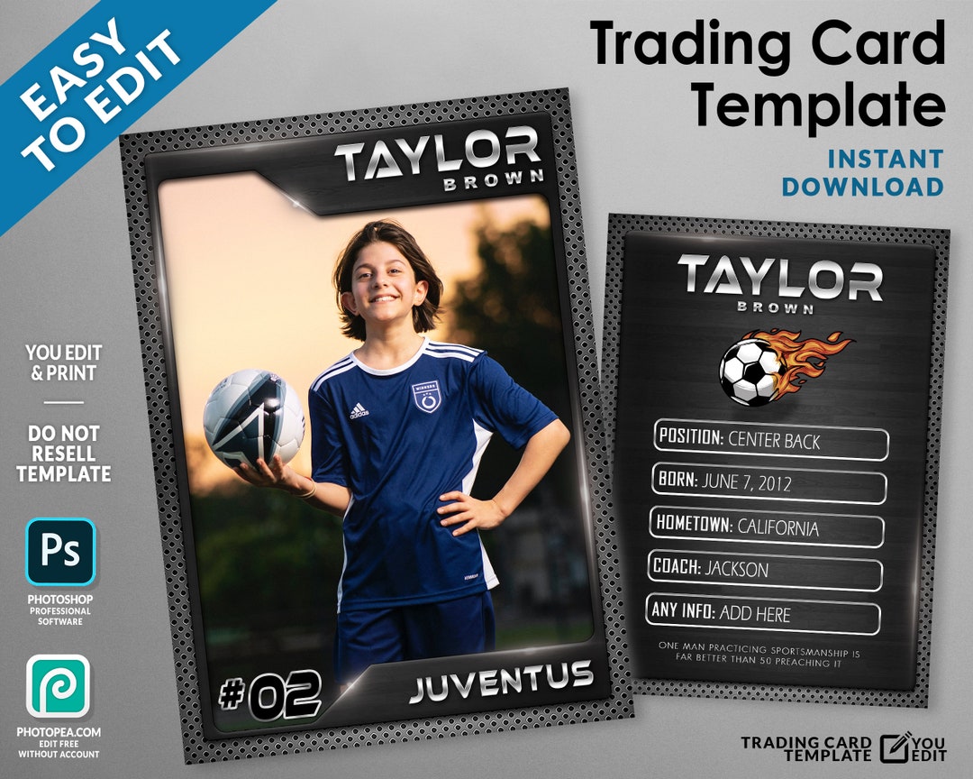 Soccer Trading Card Template Graphite Theme PSD Template - Etsy