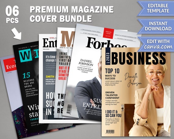 Business Magazine Cover Template Bundle, Custom Magazine Cover Fully ...