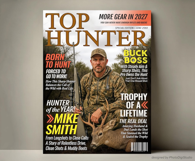 Custom Hunting Magazine Cover, Personalized Hunting Gifts for Men, Deer ...