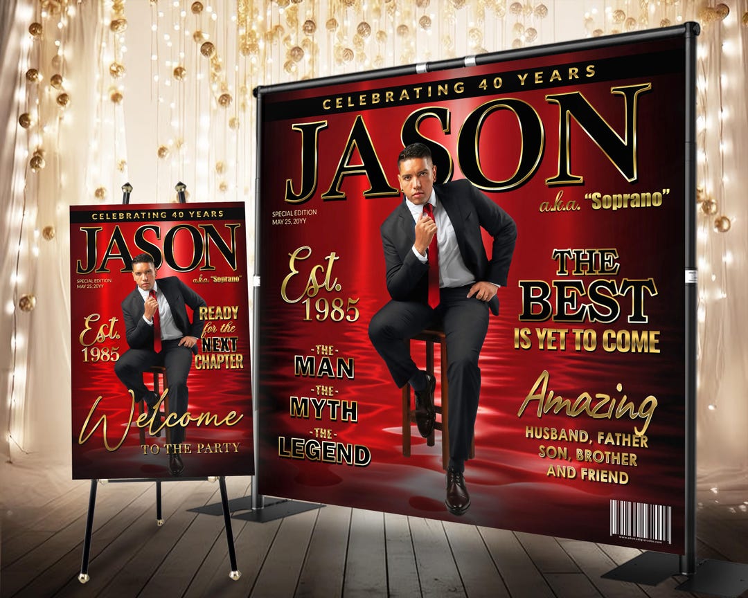 Custom Birthday Backdrop for Men, Red Gold Luxury Banner With Photo ...