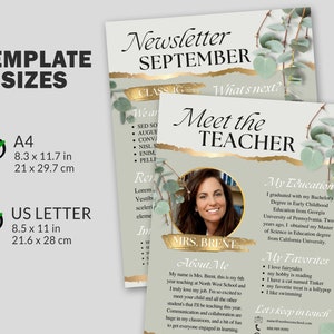 Meet the Teacher Eucalyptus and Gold Template Printable With Newsletter ...