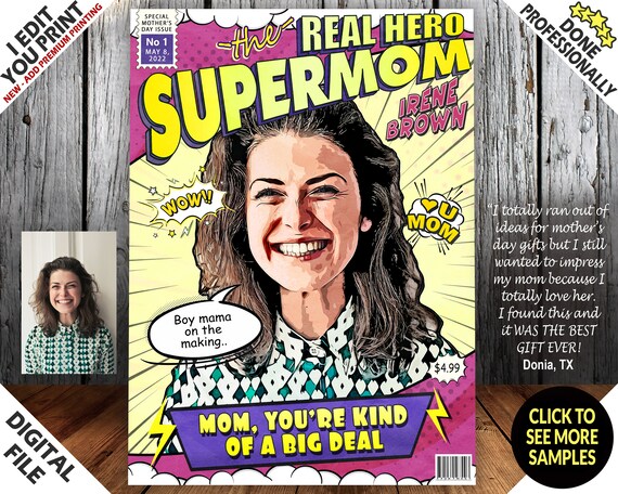 Mothers Day Gift, Custom Comic Book Cover Supermom, Personalized Gifts ...